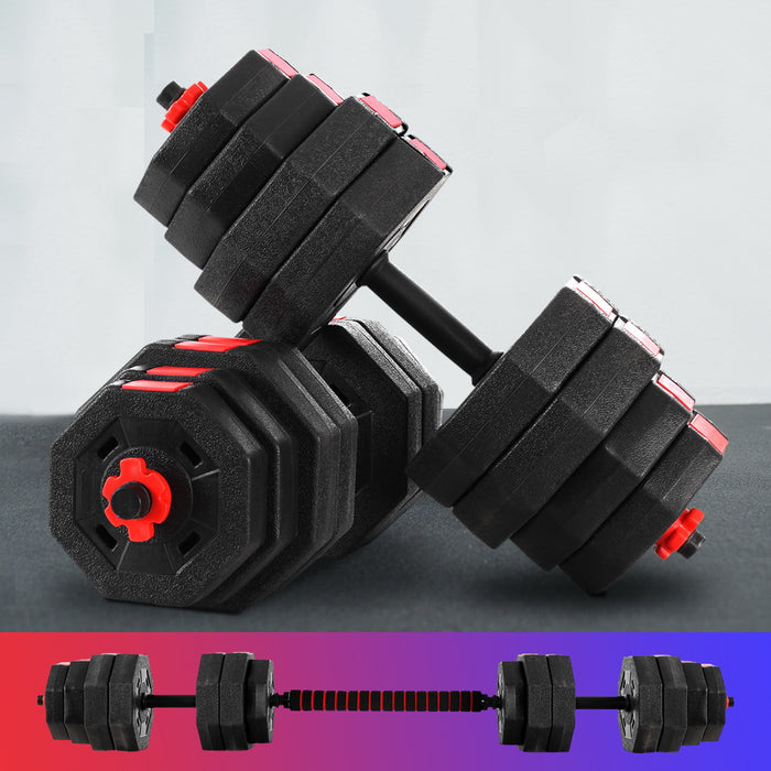 Everfit 40kg Adjustable Dumbbells Barbell Set Black/Red