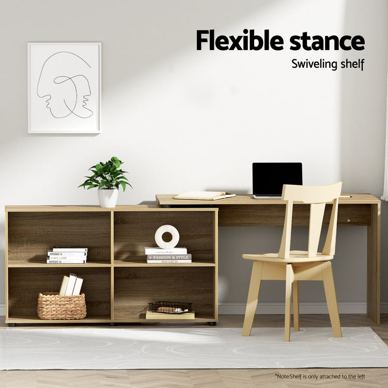 Alban 130CM Computer Desk with Bookshelf Oak