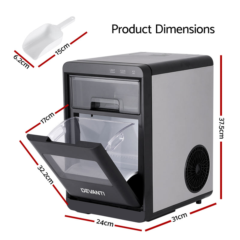 Devanti Ice Maker Machine 20kg Chewable Nugget Ice Countertop w/Self C