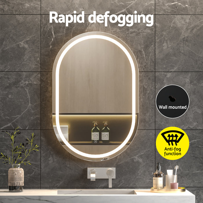 Embellir Oval LED Wall Mirror 50x75cm Bathroom Vanity Anti-Fog Touch C