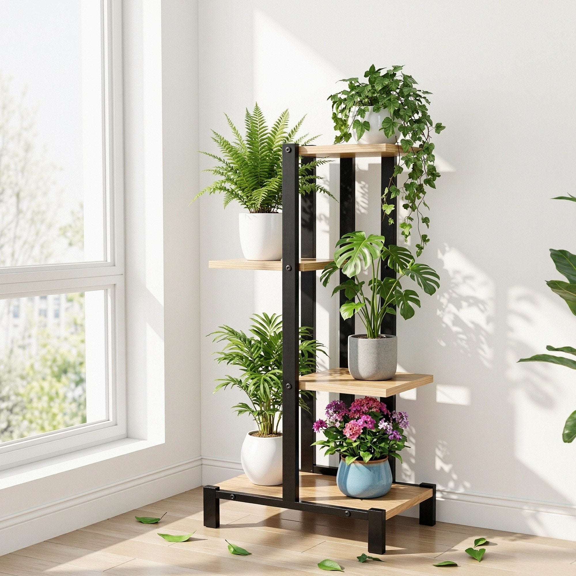 Artiss 4 Tiers Plant Stand Metal Flower Pots Shelf Indoor Outdoor Gard