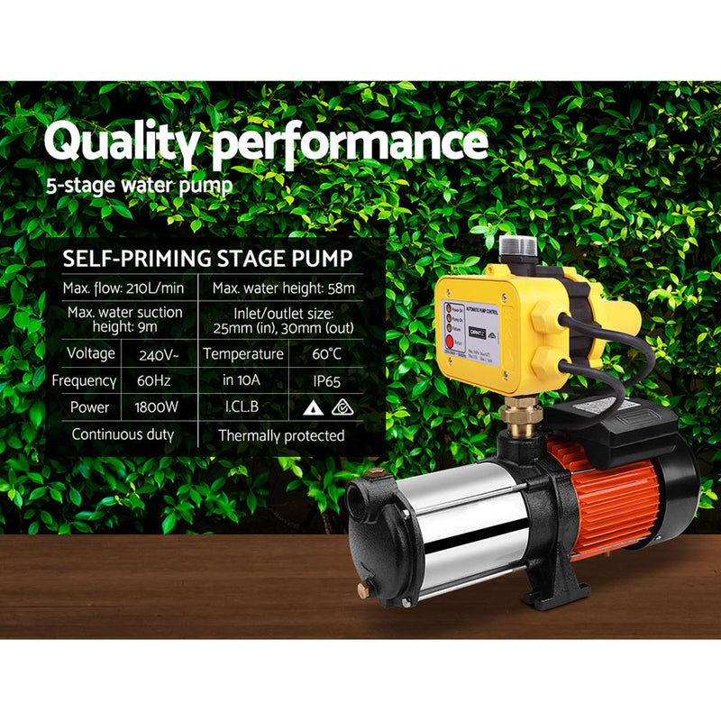 Giantz 1800W 5-Stage Garden Water Pump High Pressure Yellow