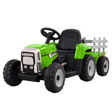 12V Green Kids Ride On Tractor w/ Twin Motors, USB - Rigo