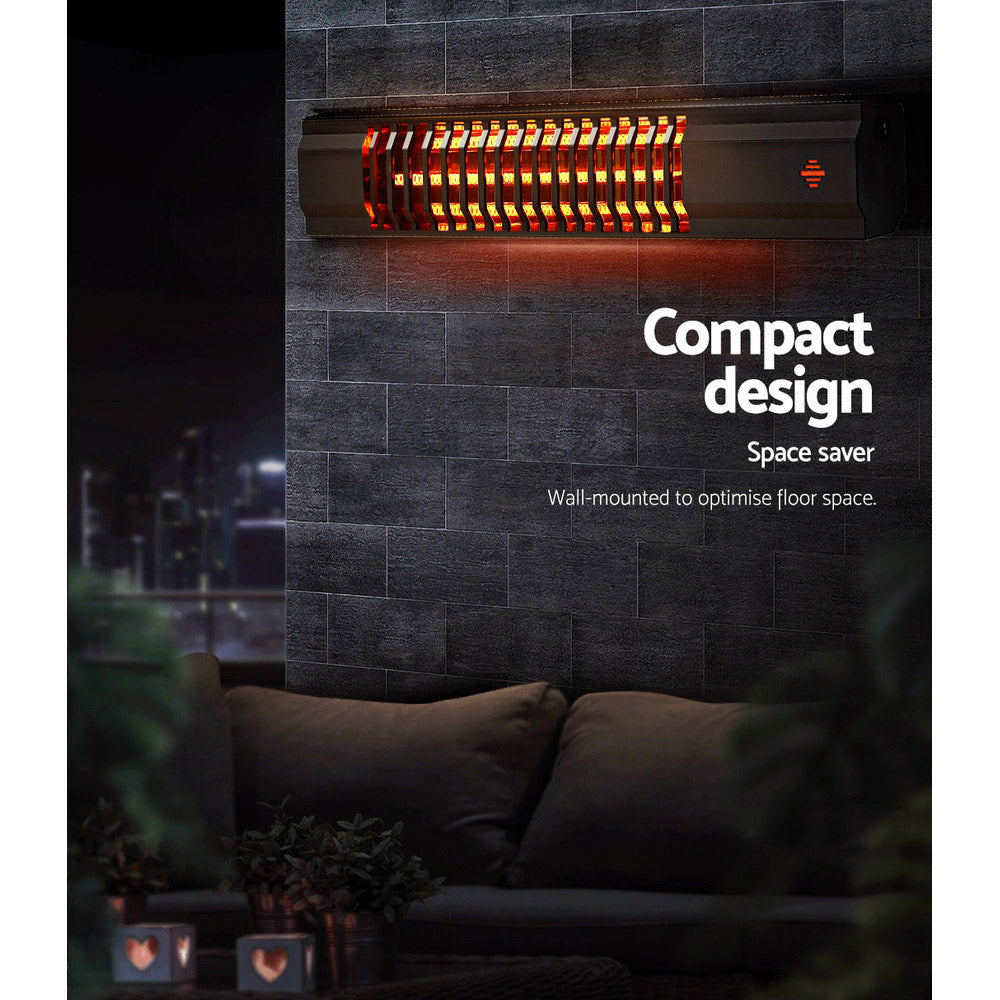 Devanti 2000W Infrared Heater Black Wall/Ceiling Mount Indoor/Outdoor