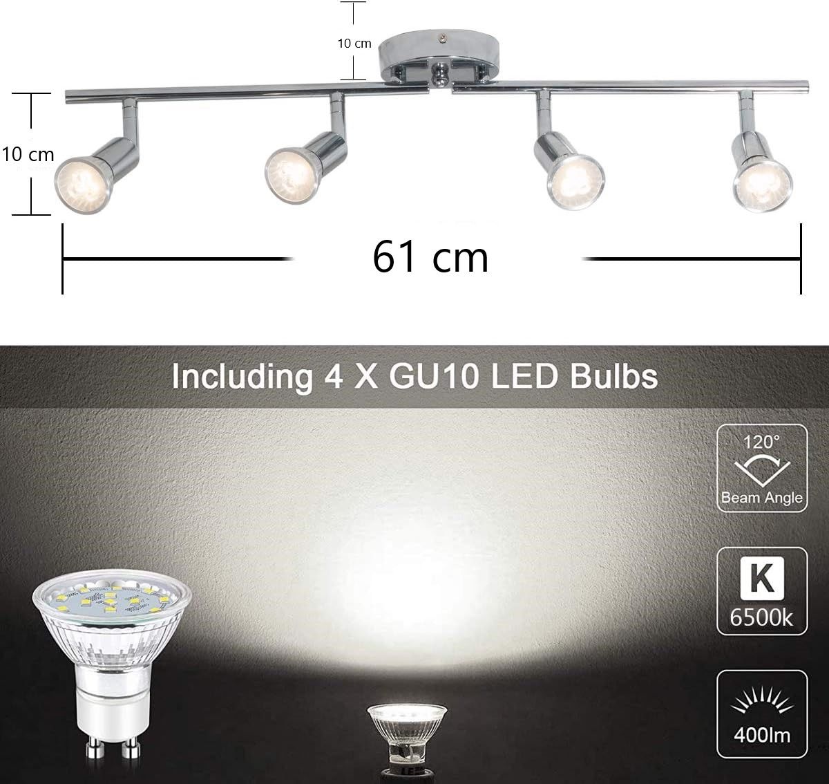 Modern 4 Light Track Lighting Kit LED Chrome