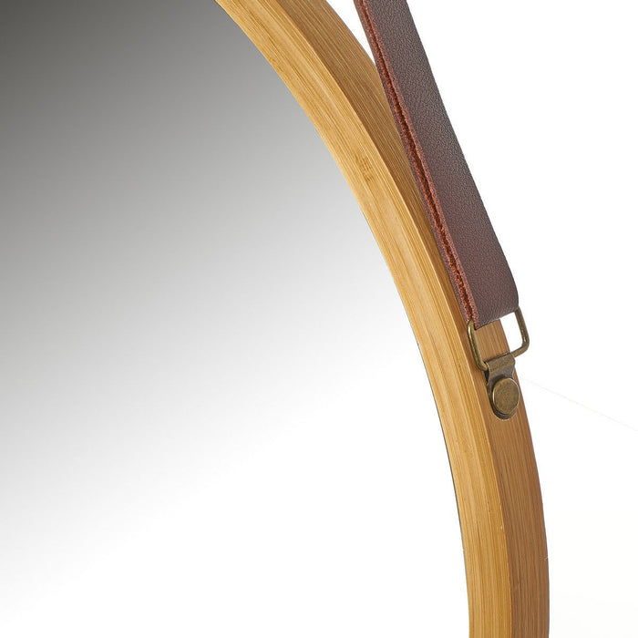 Hanging Round Wall Mirror 45 cm - Solid Bamboo Frame and Adjustable Le