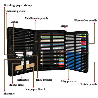 72pcs Professional Drawing Artist Kit Set Pencils and Sketch Charcoal