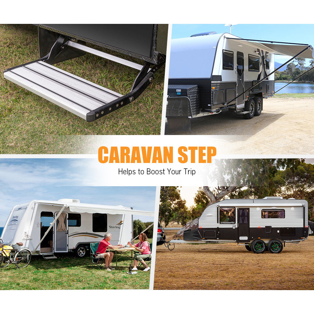 200KG Heavy Duty Caravan Step Folding Pull Out Portable RV Camper Trai