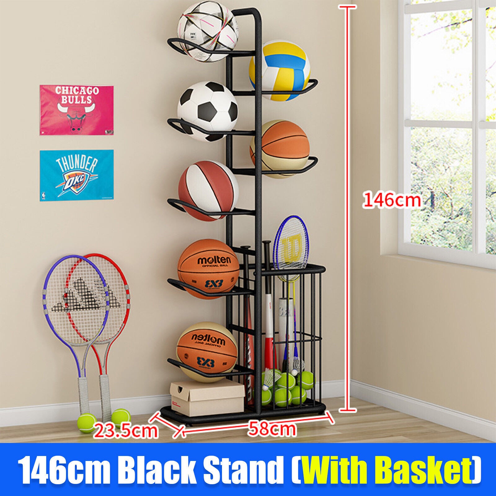 Basketball Soccer Storage Rack Sport Ball Organizer Ball Holder Displa