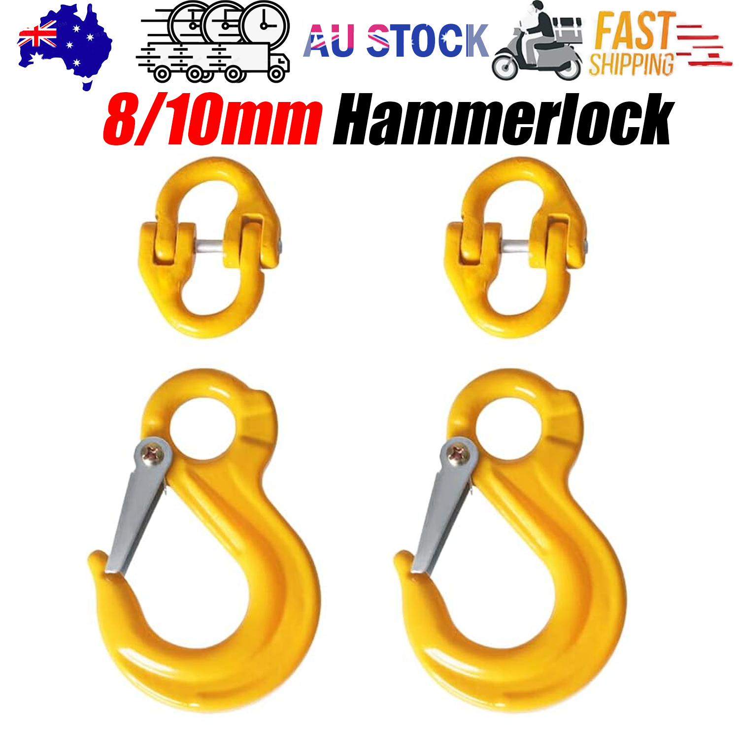 8/10mm Hammerlock +Eye Sling Hook Safety Chain Caravan Trailer connect