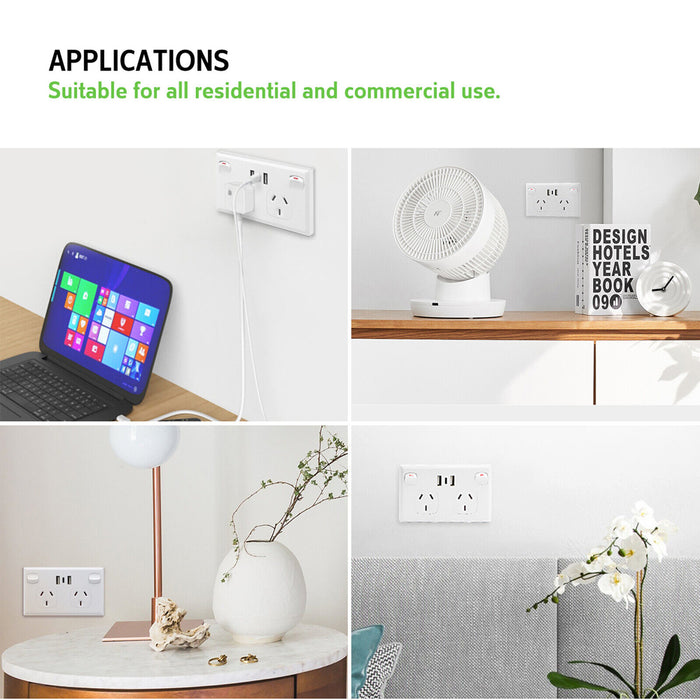 5PCS Double Power Point Dual USB+Type-C GPO Fast Charge 3.6 amp Wall O