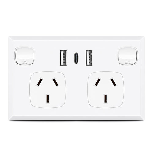 5PCS Double Power Point Dual USB+Type-C GPO Fast Charge 3.6 amp Wall O