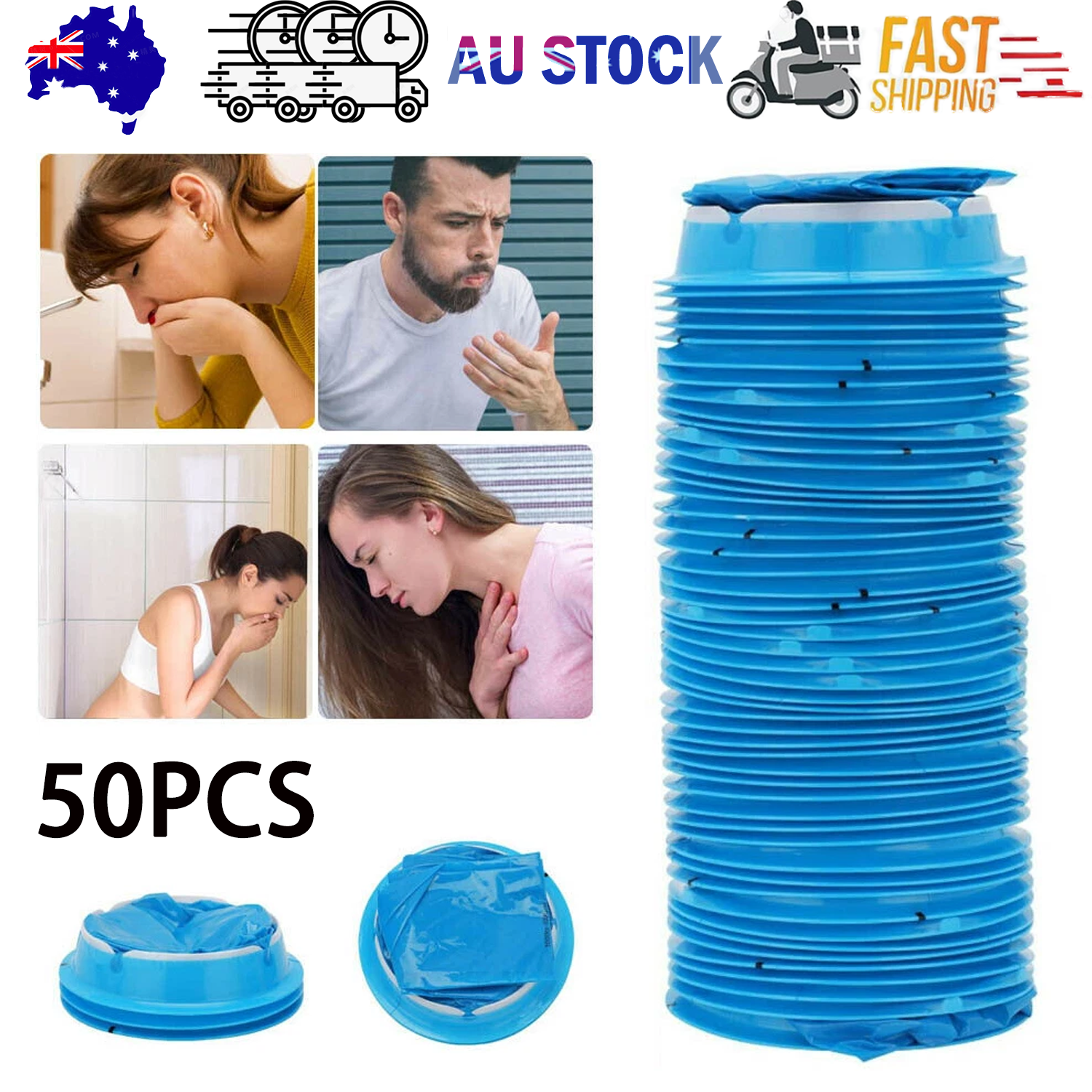50 Sick Bags Vomit Bags Emesis Calibrated 1 Litre Infection Control Se