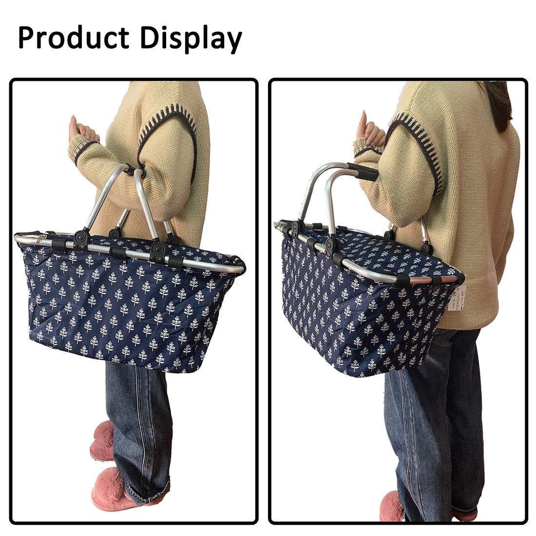 Large Folding Picnic Bag Basket Hamper Camping Hiking Insulated Lunch