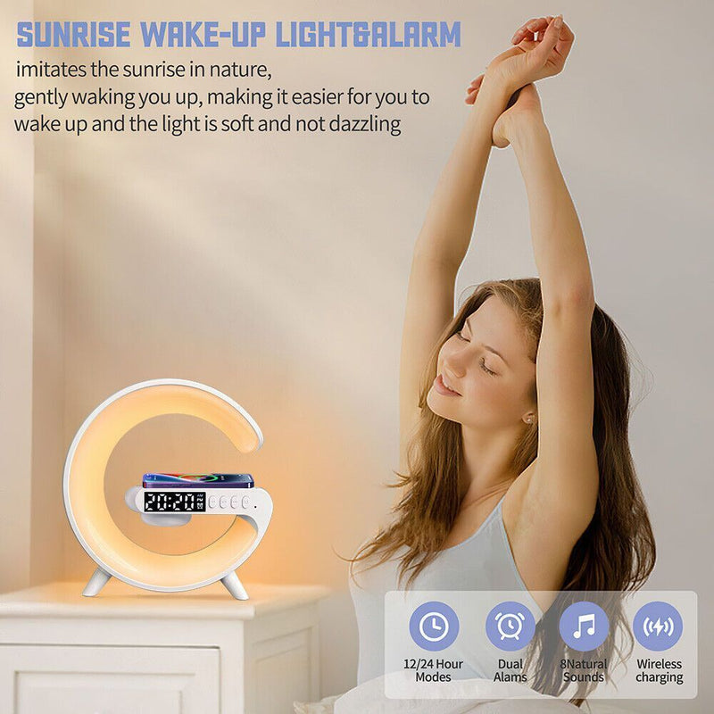 White Smart G Lamp Night Light Bluetooth Speaker Wireless Charger LED