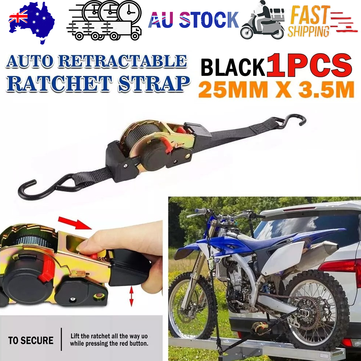 Quick Release Automatic Heavy Duty Retractable Ratchet Tie Down Strap