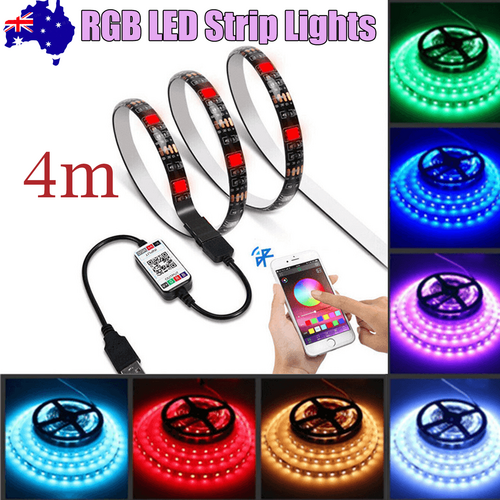 4M RGB LED Strip Lights IP65 Waterproof 5050 300LEDs 12V USB Bluetooth