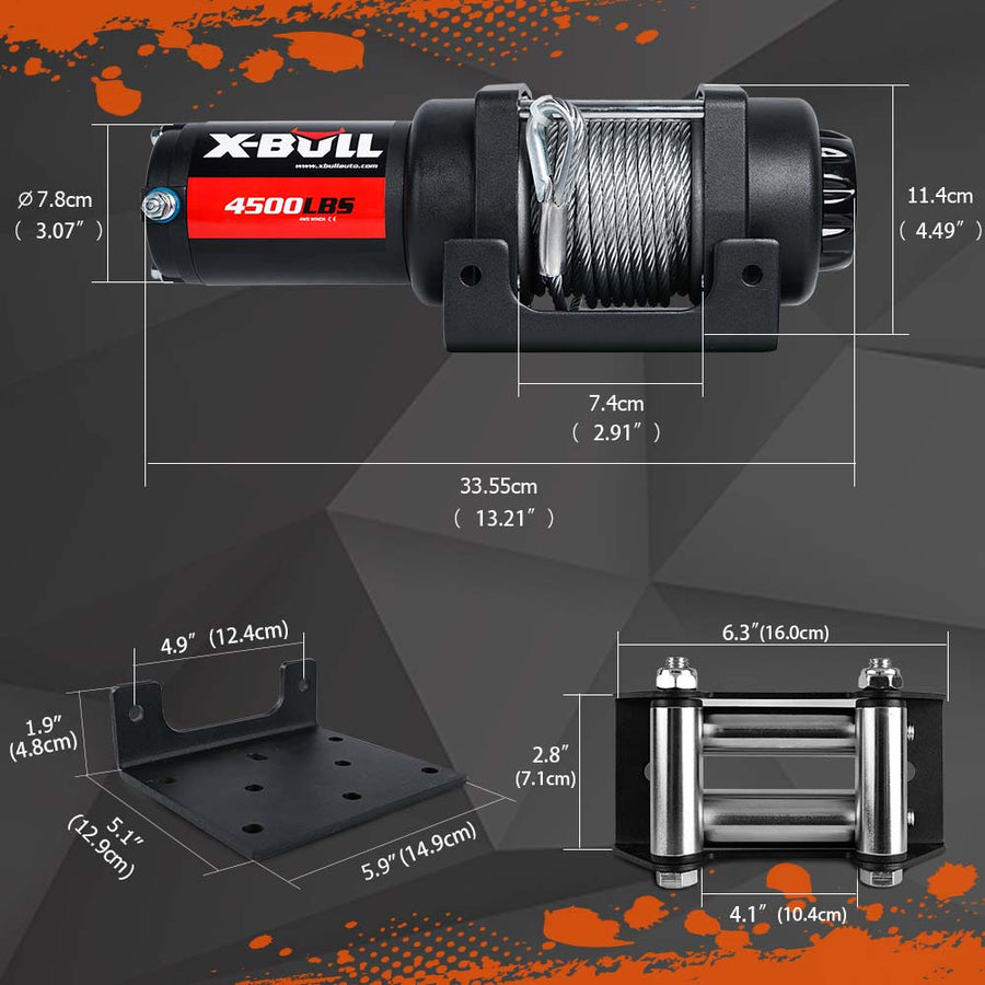 X-BULL 12V Electric Winch 4500lbs Steel Wire Cable 12V Boat ATV UTV Tr