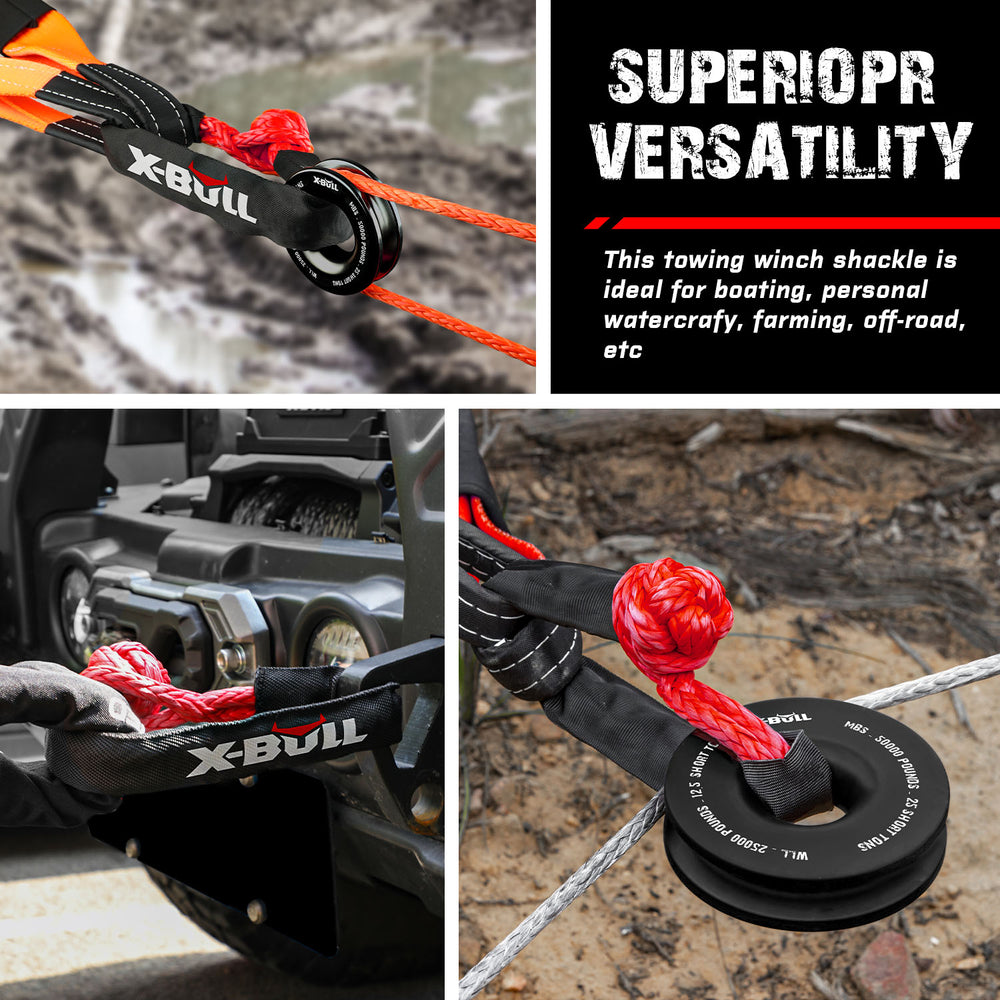 X-BULL Recovery Ring Soft Shackle Kit Snatch Block Pulley Rope Snatch