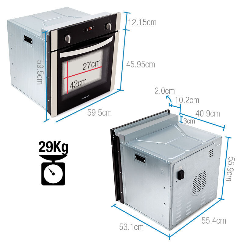 EuroChef 60cm Stainless Built-in 70L Grill 8 Function Fan Forced Elect