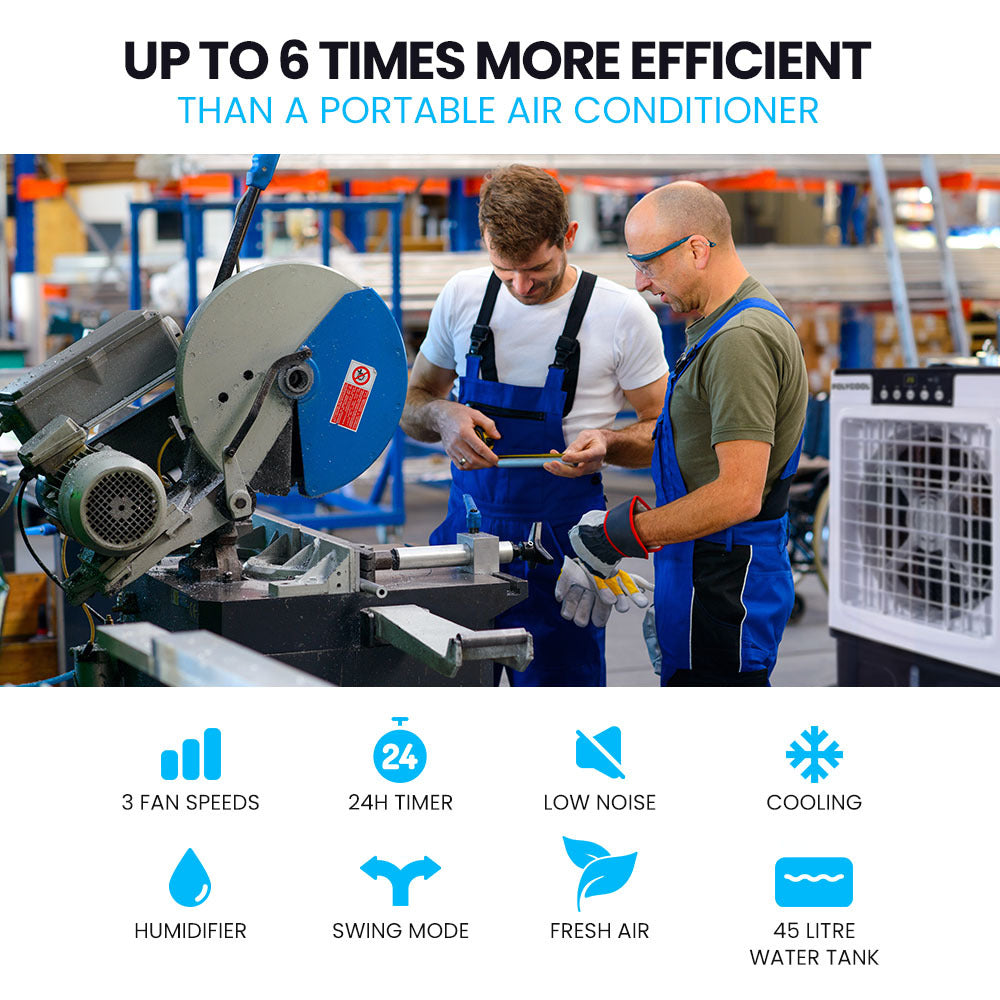 POLYCOOL 45L 125W Evaporative Air Cooler Portable Industrial Fan, Puri