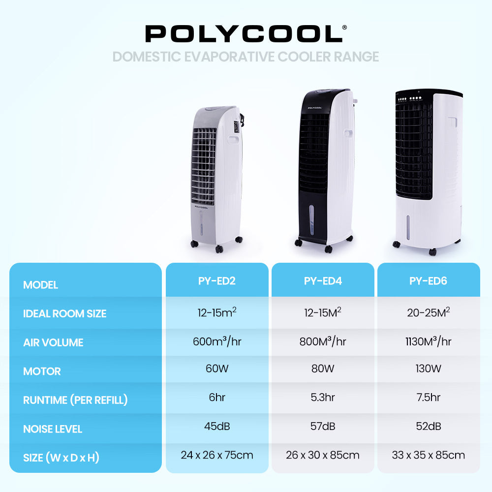 POLYCOOL 6L Portable Evaporative Air Cooler 24 Hour Timer 4 in 1 Cooli