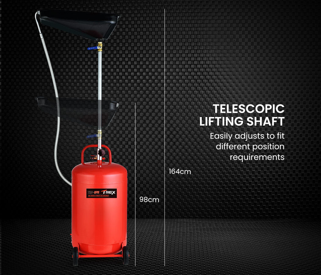 T-REX 80L Mobile Waste Oil Drainer, Telescopic, with Air Compressor Fi