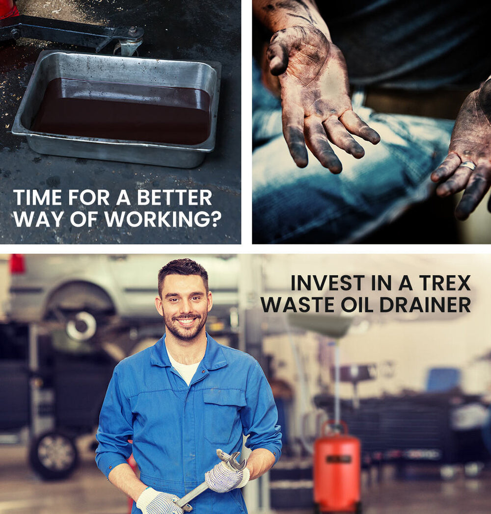 T-REX 80L Mobile Waste Oil Drainer, Telescopic, with Air Compressor Fi