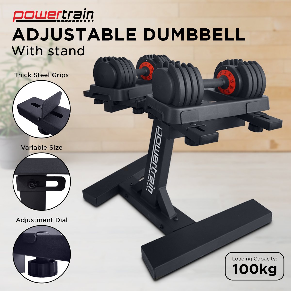Powertrain GEN2 Pro Adjustable Dumbbell Set - 2 x 25kg 50kg Home Gym W