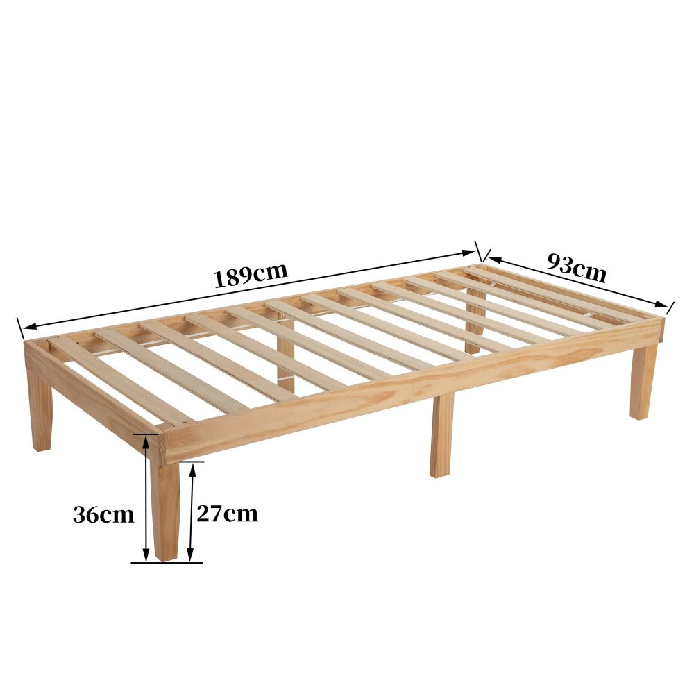 Single Size Warm Wooden Natural Bed Base Frame – Single
