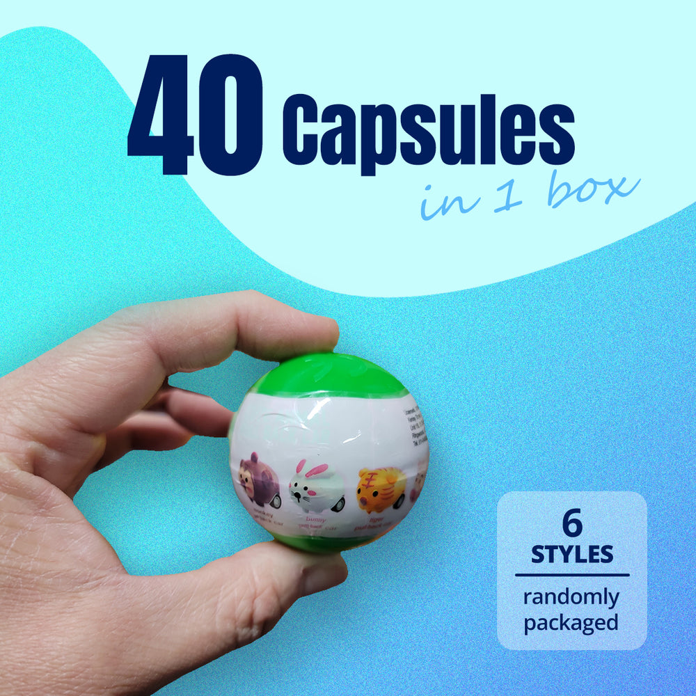 40X Cute Animal Pull Back Car Toy Capsules 50mm Collectible Gacha in D