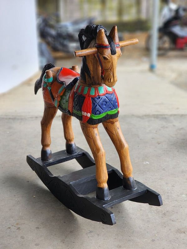 Rocking horse handmade solid wood-beautiful hand painted detail-very u