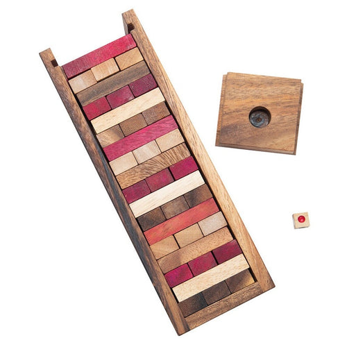 Stacking tumbling blocks wood Red colours balance game with dice play