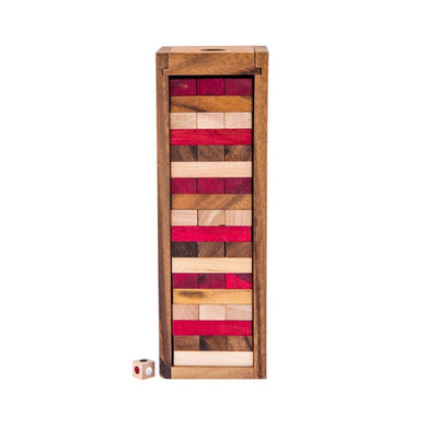 Stacking tumbling blocks wood Red colours balance game with dice play