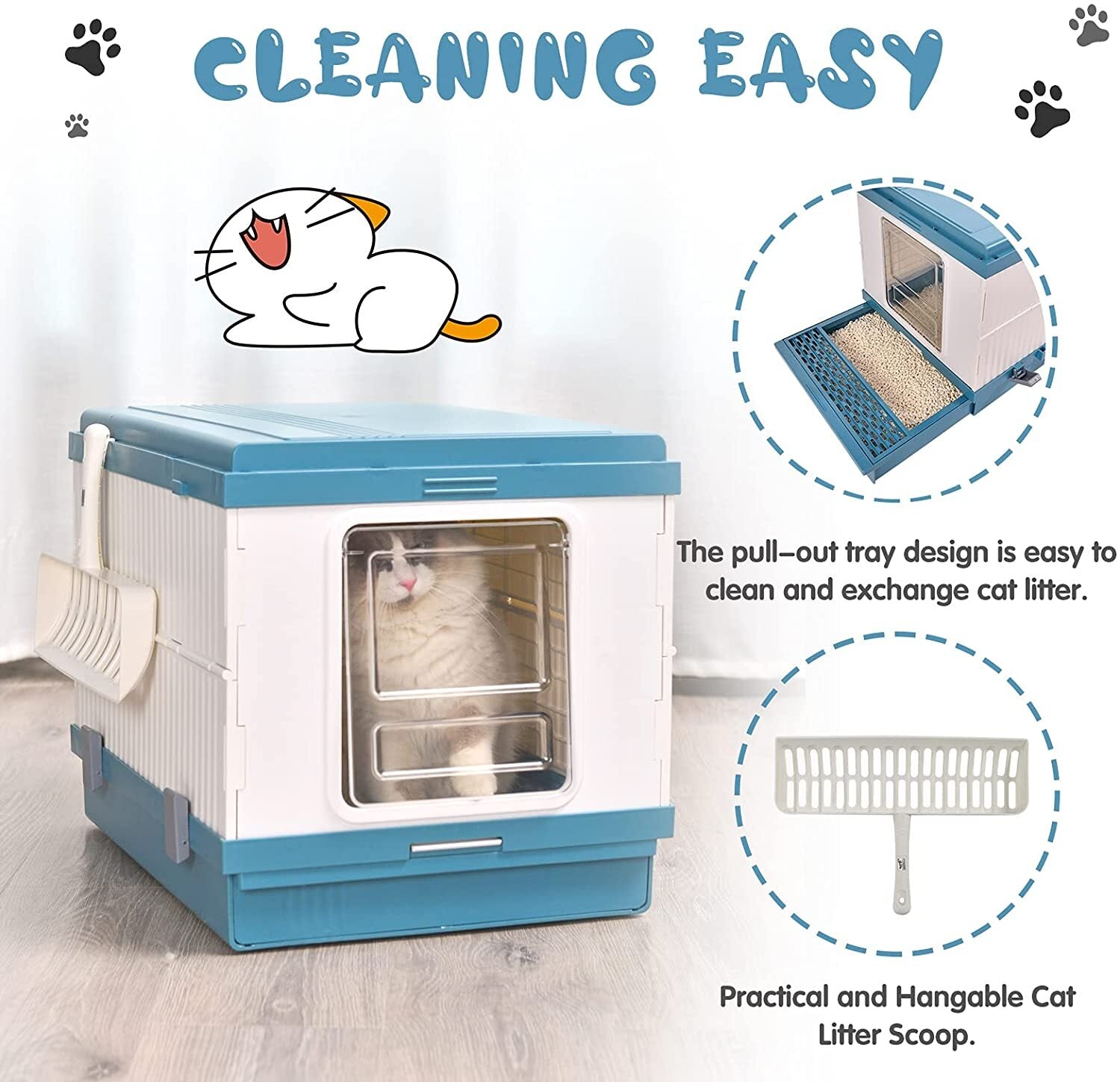 YES4PETS XL Portable Cat Toilet Litter Box Tray Foldable House with Ha