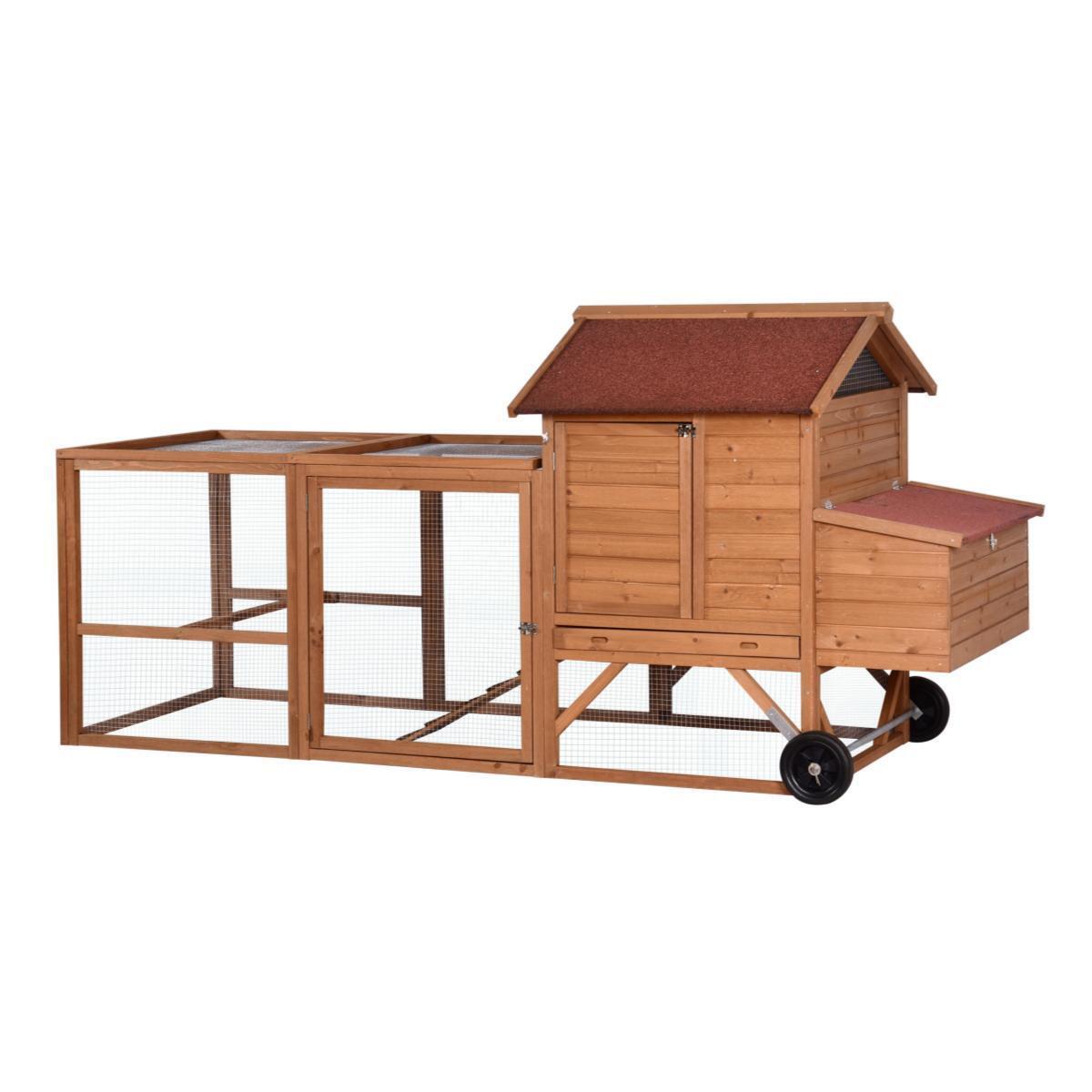 XL Wooden Chicken Coop Rabbit Hutch w/ Wheels & Nesting Box