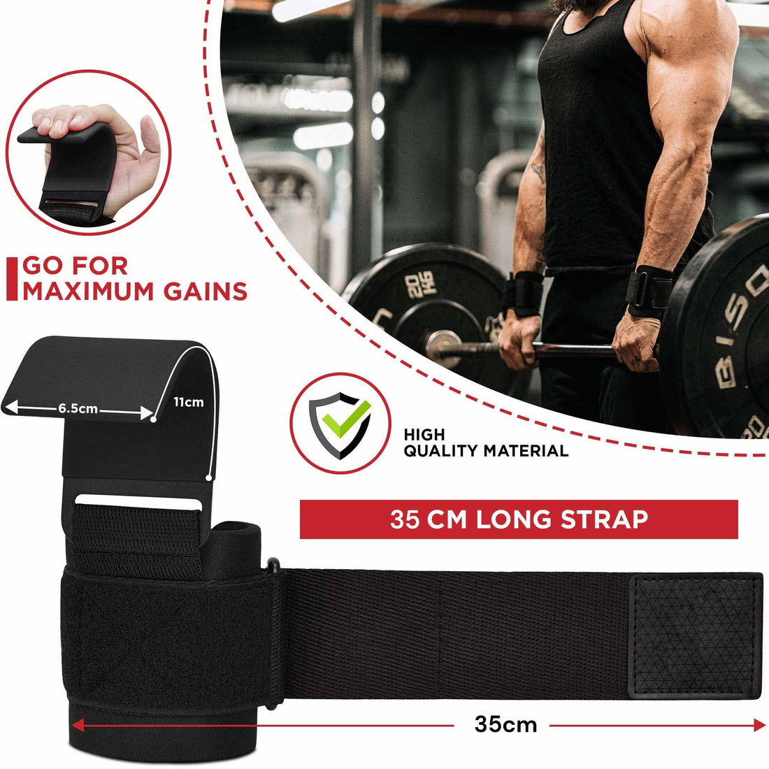 Pair Weight Lifting Hooks Straps Grip Wrist Wrap Support Powerlifting