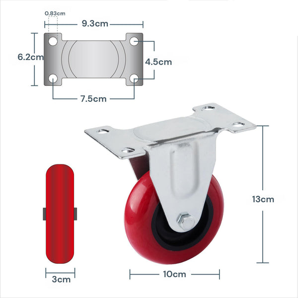 4x 4 inch Heavy Duty 2x Fixed + 2x Swivel Casters Load 520kg Lockable