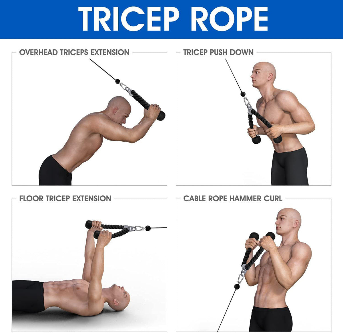 Tricep Rope Fitness Gym Pulley Pull Down Rope Cable Machine Attachment