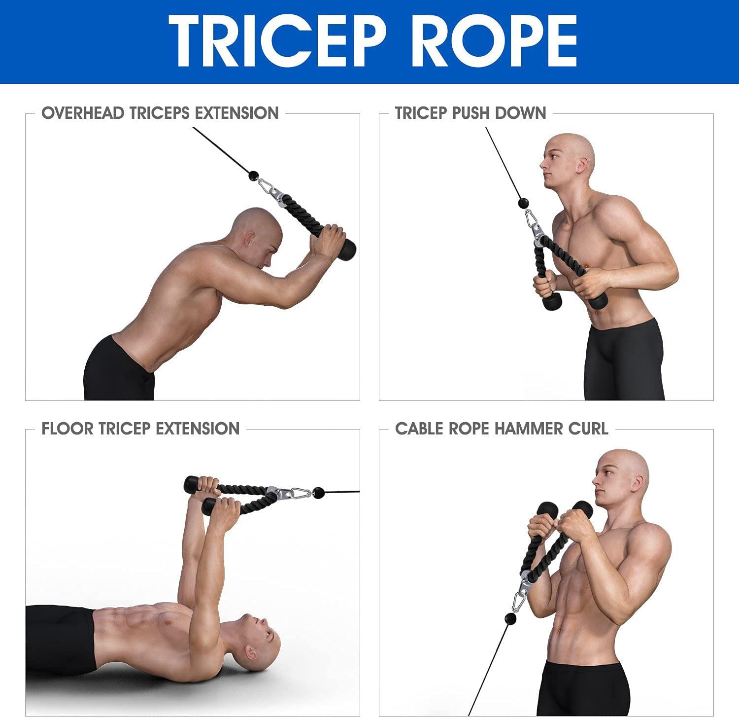 Tricep Rope Fitness Gym Pulley Pull Down Rope Cable Machine Attachment