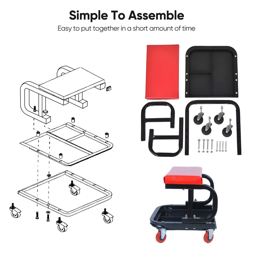 Garage Roller Seat Car Creeper Seat with Tool Tray Storage for Garages
