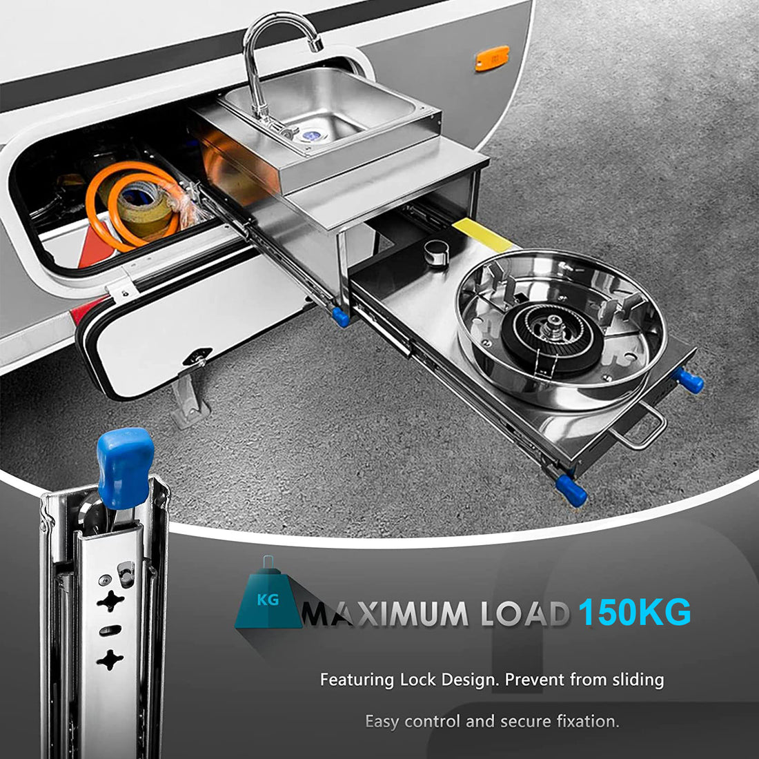 40in Pair 1000 - 2000mm 150KG Capacity Heavy Duty Trailer Drawer Slide