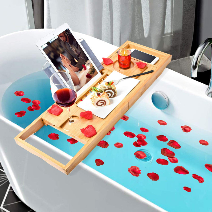 Bamboo Bathtub Bath tub Tray Table Caddy Tray Cellphone,Book,Tray Wine