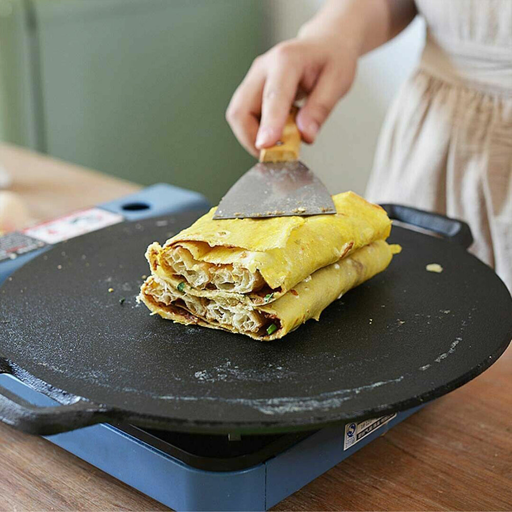 34cm Cast Iron Crepe Pan Set with Ergonomic Handles, 5 Pieces