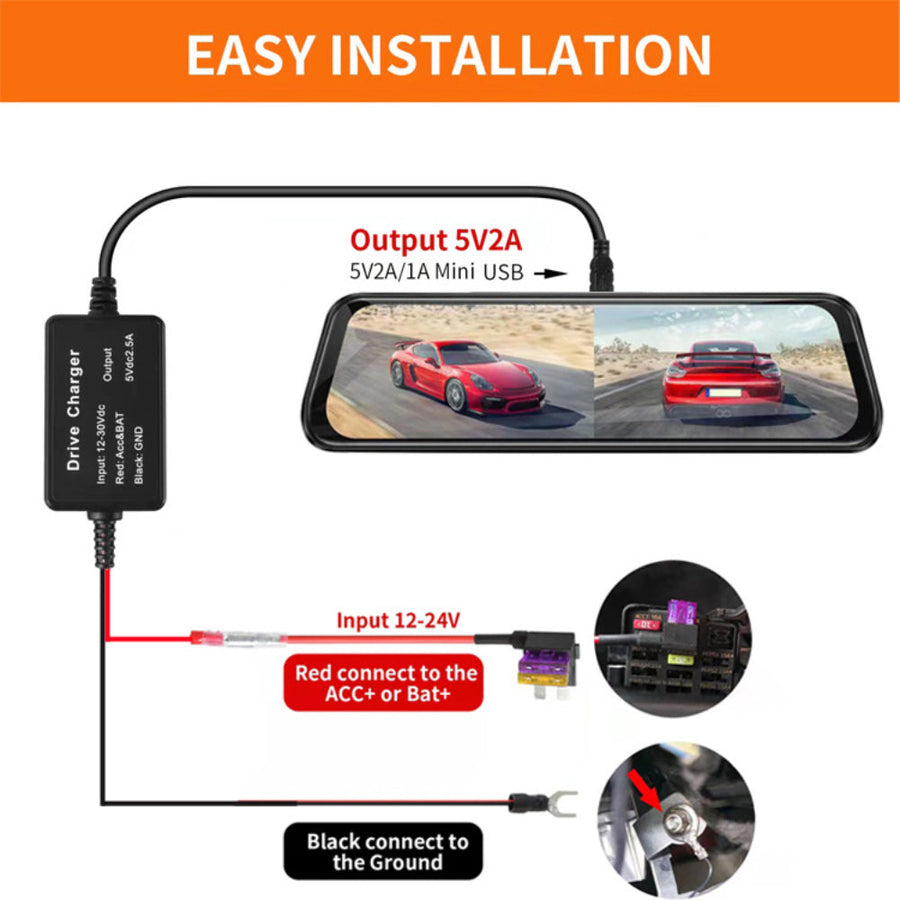 USB/Micro/Type-C Hardwire Kit for DashCam RearView Camera Reversing Re