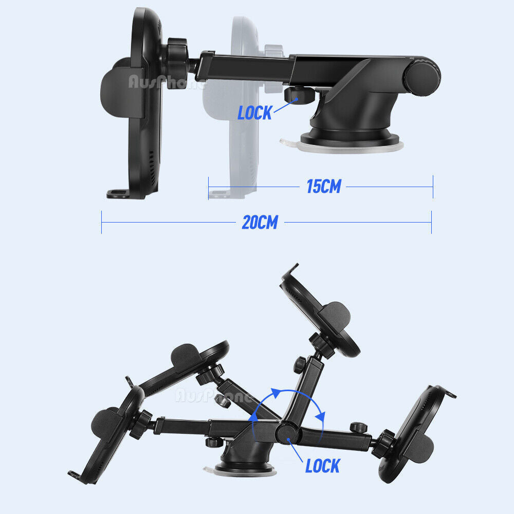 Automatic Clamping 15W Wireless Car Fast Charger Mount 2in1 Car Phone