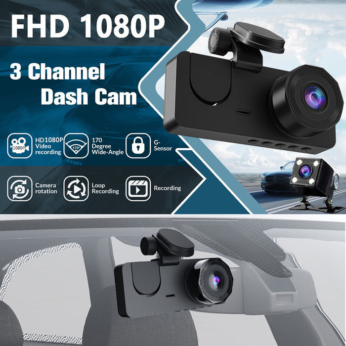 3 Channel Car DVR HD 1080P Vehicle Dash Cam Three Way Camera DVRs Reco