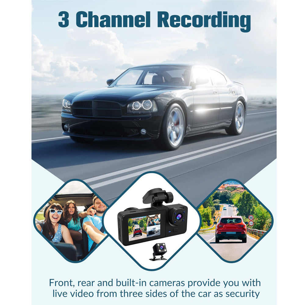 3 Channel Car DVR HD 1080P Vehicle Dash Cam Three Way Camera DVRs Reco