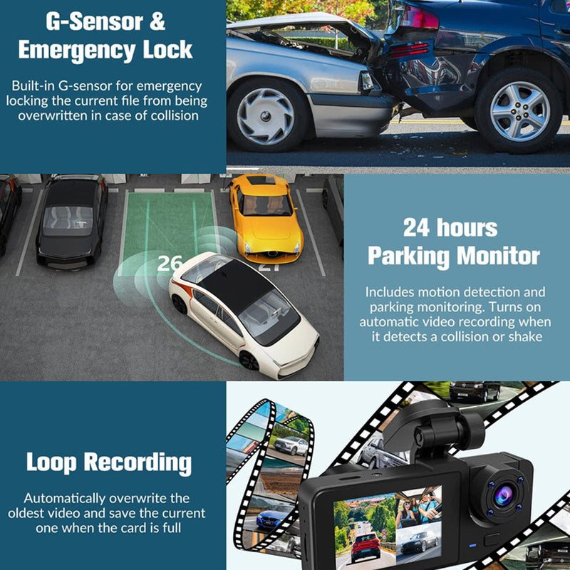 3 Channel Car DVR HD 1080P Vehicle Dash Cam Three Way Camera DVRs Reco
