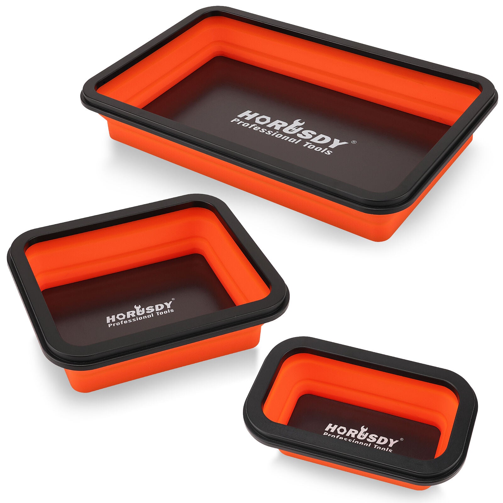 HORUSDY 3Pc Orange Magnetic Parts Tray Set Tool Trays Storage Organize